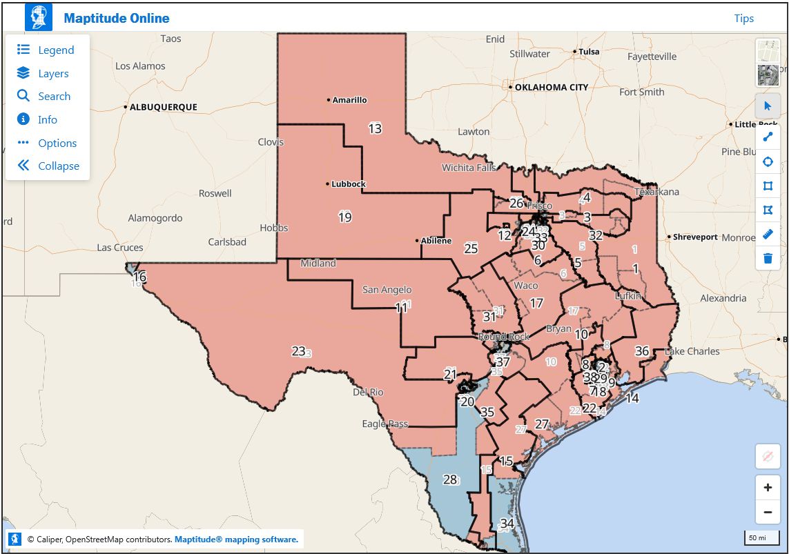 Maptitude Map: Texas Mid-Decade Redistricting