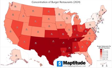 Maptitude Map: Geographic Concentration of Top U.S. Burger Chains