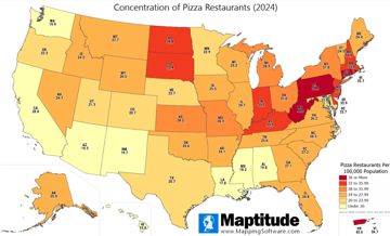 Maptitude Map: Most Common Pizza Chain by State